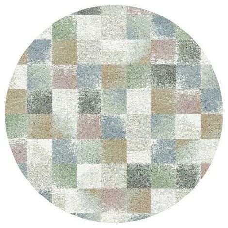Mehari Pastel Squares 120cm Circle Round Large Rug Carpet Thick Pile ...
