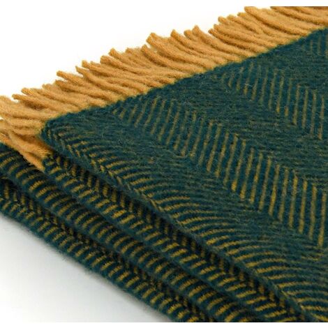 Tweedmill Pure New Wool Herringbone Emerald & Mustard Throw