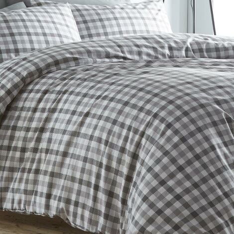 Portfolio Home Gingham Check Grey Double Duvet Cover Set Woven ...