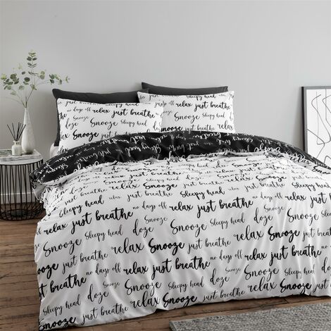 Catherine Lansfield Script Duvet Cover Set Black & White Single Bedding Set