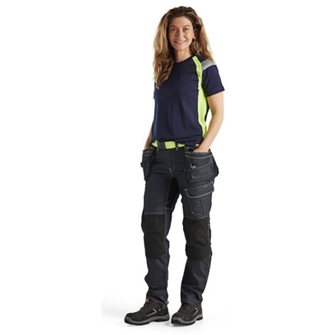 T-shirt de travail détails fluo femme 3402 - Marine/Jaune fluo L