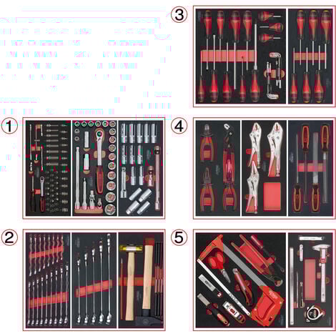 KS Tools - Composition d'outils 5 tiroirs pour servante, 187 pièces - 714.0187