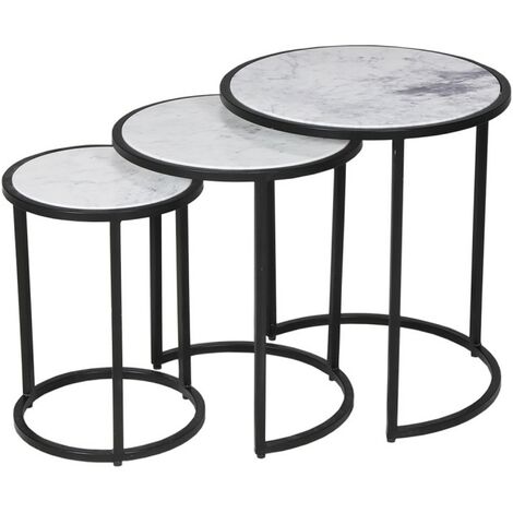 3er-Set Couchtische Marmor PAROS / Gestell schwarz/