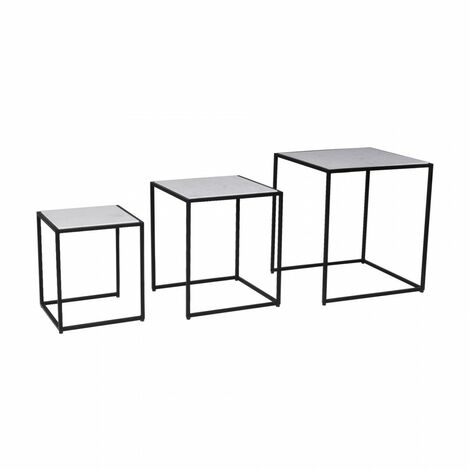 3er-Set Couchtische Marmor PAROS / Gestell schwarz/
