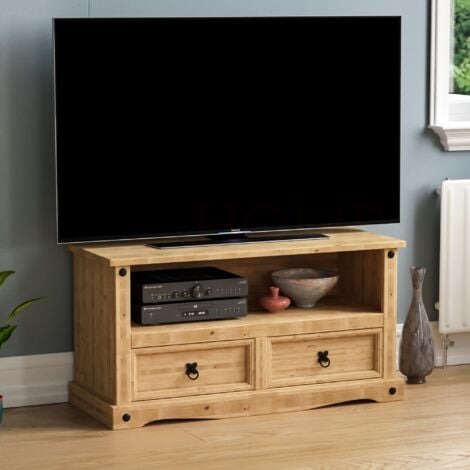 Corona Solid Pine TV Unit 2 Drawer Cabinet Stand Storage Unit