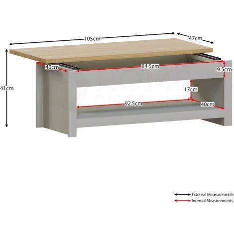 Arlington Sliding Top Coffee Table With Shelf Living Room Furniture Grey