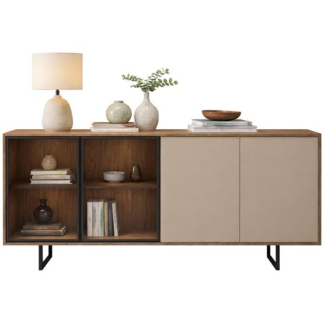 Sideboard Rivarone, 3 Böden, Schwenktür, 4 Türen, 200x40x87h cm Beige