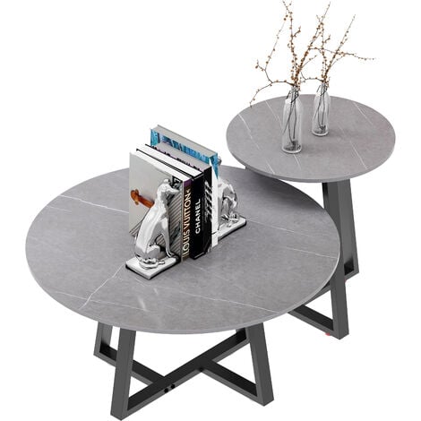 Lot de 2 Table Basse Gigogne Marbre en Pierre Frittée Salon Table Basse ...