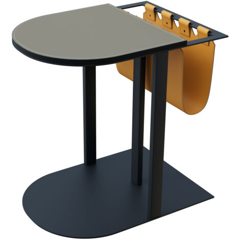 UNHO Table d'appoint en Cuir de Selle, Bout de Canapé avec Rangment ...