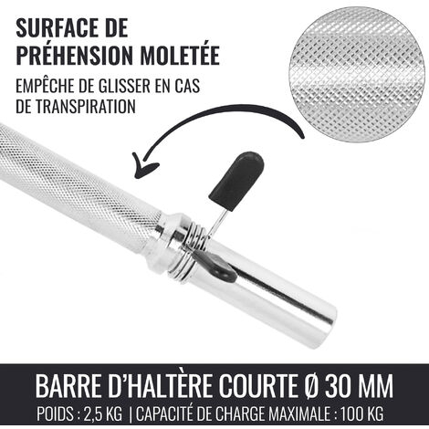 GORILLA SPORTS - 2 barres courtes de 35 cm avec stop-disques - ⌀ 30 mm