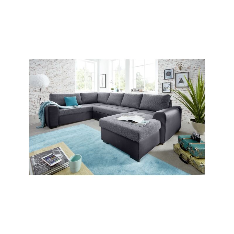 Ecksofa U-Form Jugendsofa Couchgarnitur Schlafsofa Molly Schwarz ...