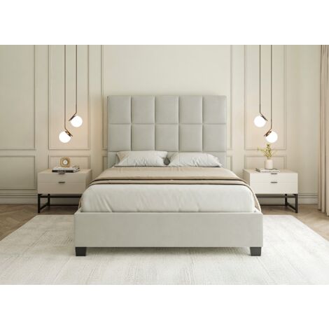 Lit coffre en velours beige design CAROLINE 180 x 200 cm
