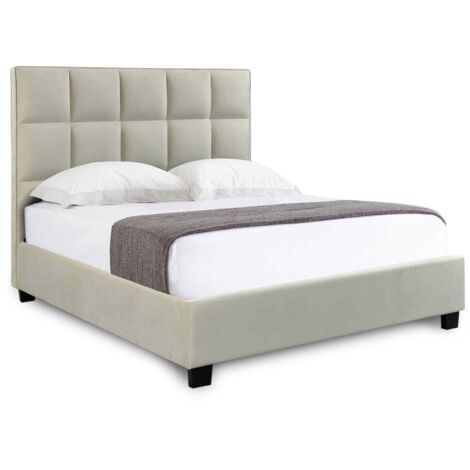 Lit coffre en velours beige design CAROLINE 180 x 200 cm