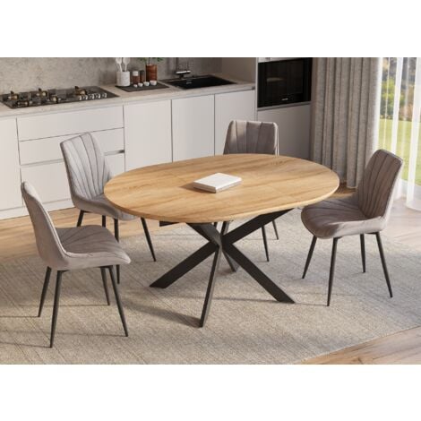 Table à manger ronde à rallonge couleur chêne VENOM