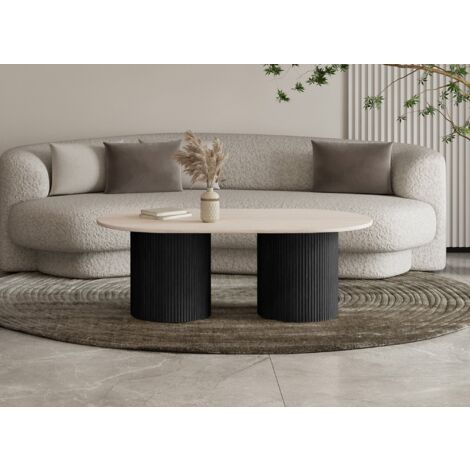 Table basse en marbre composite beige pieds noir DHARA BLACK