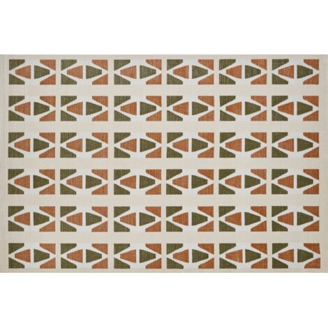 Tapis beige à motifs géométriques verts et terracotta 200 x 290