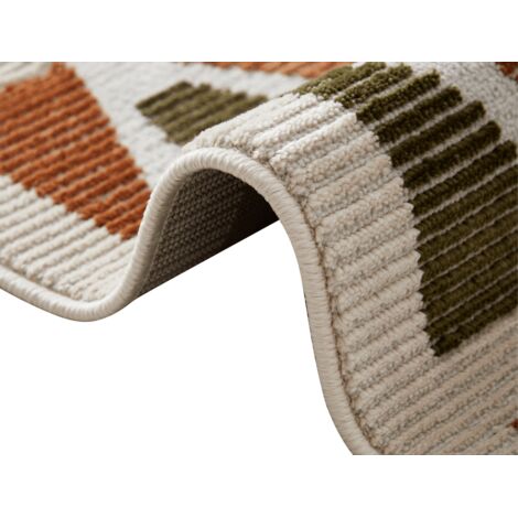 Tapis beige à motifs géométriques verts et terracotta 200 x 290
