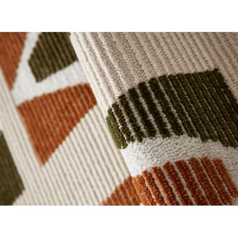 Tapis beige à motifs géométriques verts et terracotta 200 x 290