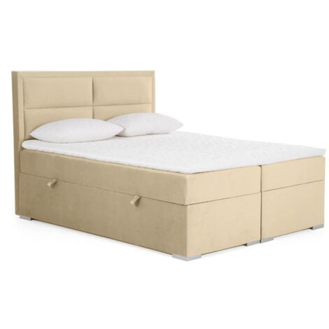 Lit boxspring 160x200 avec coffre de rangement en velours beige