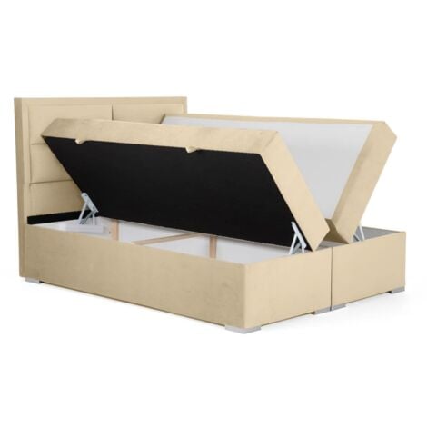 Lit boxspring 160x200 avec coffre de rangement en velours beige
