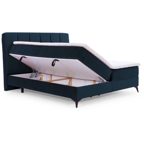 Lit boxspring 160x200 avec coffre de rangement en velours bleu