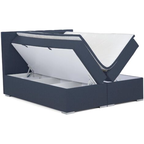 Lit boxspring 160x200 avec coffre de rangement en tissu bleu