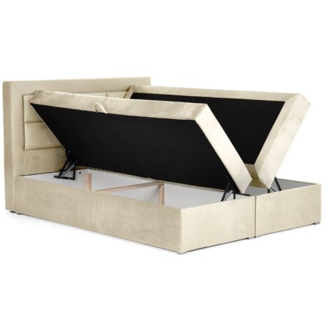 Lit boxspring 160x200 avec coffre de rangement en velours beige