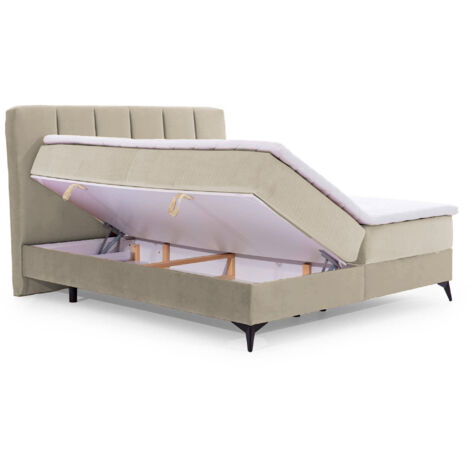 Lit boxspring 160x200 avec coffre de rangement en tissu beige ADELE