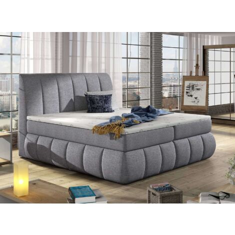 Lit boxspring 160x200 avec coffre de rangement en tissu gris
