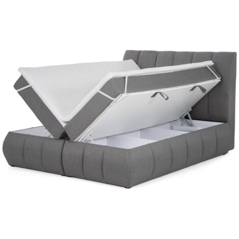 Lit boxspring 160x200 avec coffre de rangement en tissu gris