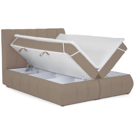 Lit boxspring 160x200 avec coffre de rangement en tissu beige