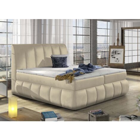 Lit boxspring 180x200 avec coffre de rangement en velours beige