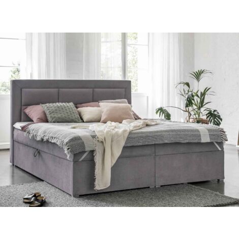 Lit boxspring 140x200 avec coffre de rangement en velours gris