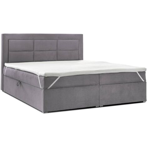 Lit boxspring 140x200 avec coffre de rangement en velours gris