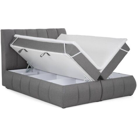 Lit boxspring 180x200 avec coffre de rangement en tissu gris