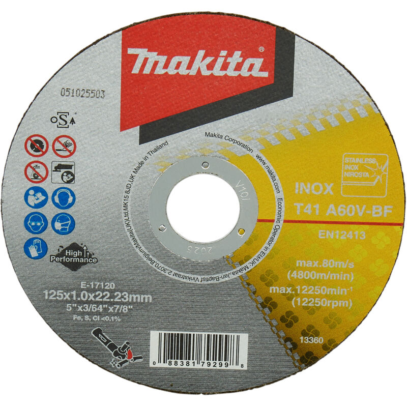 DISQUE A TRONCONNER METAL ET INOX A60U 125x1MM X50 MAKITA E-17120-50