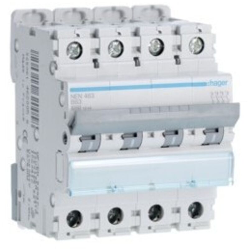 Disjoncteur 4P 6-10kA courbe B - 63A 4 modules HAGER NEN463