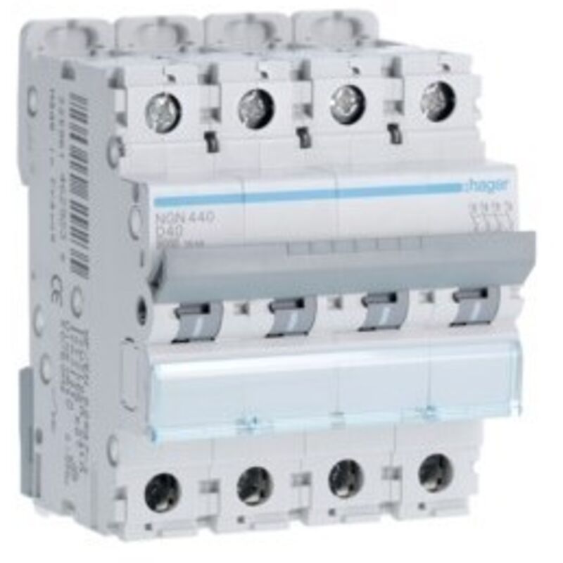 Disjoncteur 4 Pôles 6-10kA courbe D 40A 4 modules HAGER NGN440