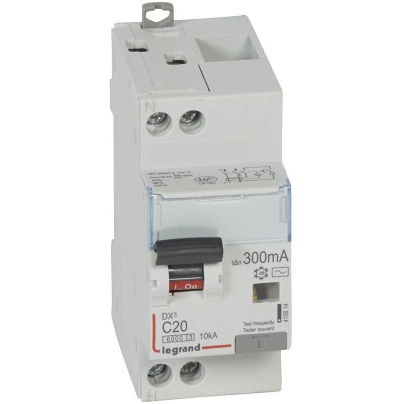 DISJONCTEUR DIFFERENTIEL DX3 6000 VIS/VIS U+N 230V 20A TYPE AC 300 MA-10 KA COURBE C 2M LEGRAND ...