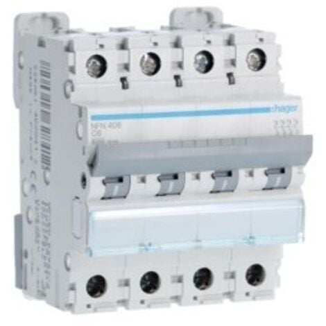 Disjoncteur 4 Pôles 6-10kA courbe C 6A 4 modules HAGER NFN406