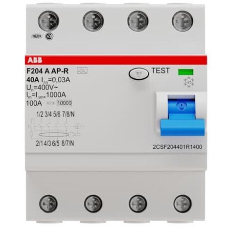 interrupteur différentiel - 4 pôles - abb f204 - 40a - 30 ma - type immunisé - abb 2csf204401r1400