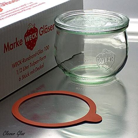 Weck RR100 - Set of 6 vasetti di vetro of (500 ml, con coperchio di ...