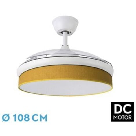 Ventilatore dc moda 72w bianco/giallo 108d 3aspas 7200lm 3000-4000-6000k telecomando+memoria+timer