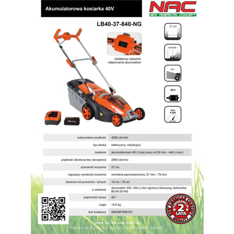 NAC NEW AMERICAN CONCEPT LB40-37-B40-NG - Falciatrice a batteria