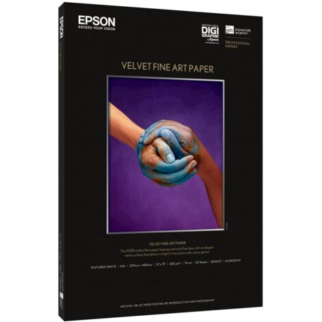 Epson gf velvet fine art paper a3+, 20 h, 260g.