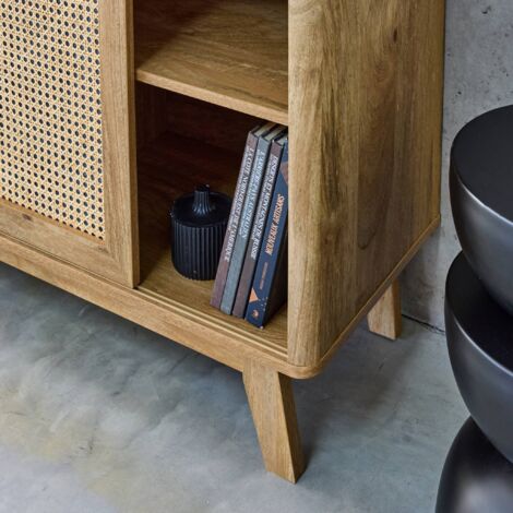 sweeek - Sideboard mit 2 Schiebetüren und Regalen in Holzoptik mit ...