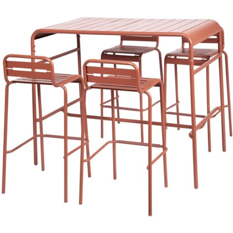 sweeek - Outdoor-Bartisch + 4 Barhocker mit Lehne aus Stahl