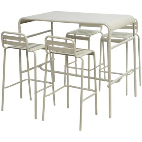 sweeek - Outdoor-Bartisch + 4 Barhocker mit Lehne aus Stahl