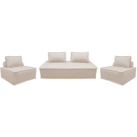 sweeek - 3er-Set Sessel für modulares Sofa, 4 Sitzplätze, Stoff, Creme