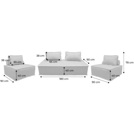 sweeek - 3er-Set Sessel für modulares Sofa, 4 Sitzplätze, Stoff, Creme